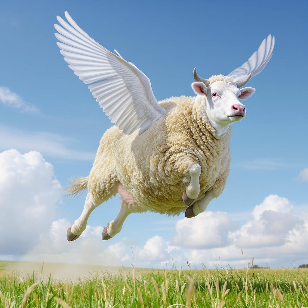 buatkan sapi dan domba terbang