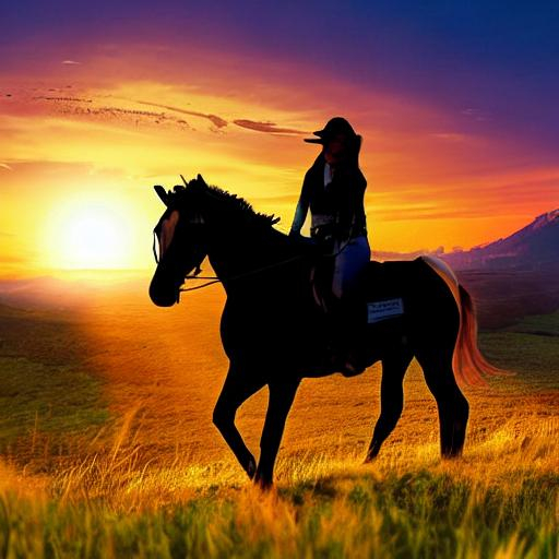 Horse and rider in a beatifull sunset with a valley... | OpenArt