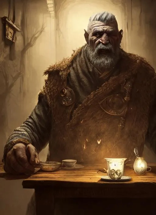 An old battle hardened warrior sharpening his blade... | OpenArt