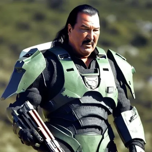 actor Steven Seagal wearing Master Chief's armor