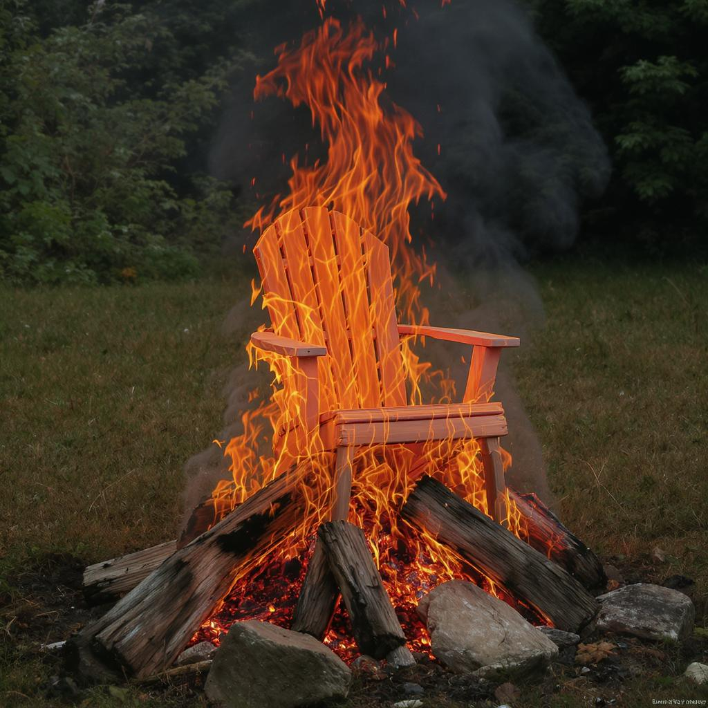 A chair on fire