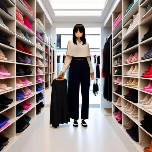 A stunning and tall Japanese woman is standing in a... | OpenArt