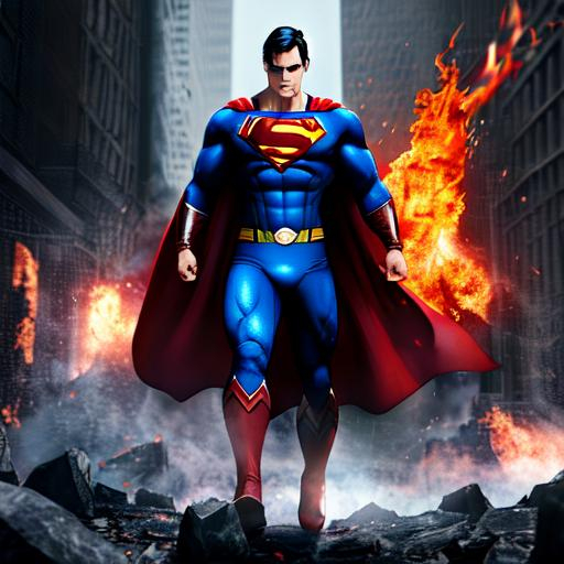 "Superman from Dc as a demonic hell spawn with fire...