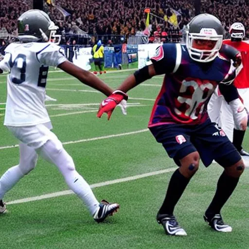 A football player fumbling the ball during the super... | OpenArt