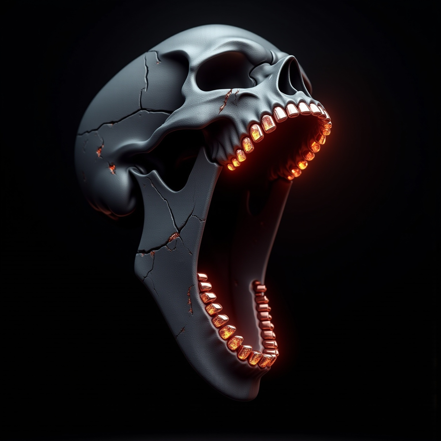Open mouth screaming skull, side view, teeth made wi...