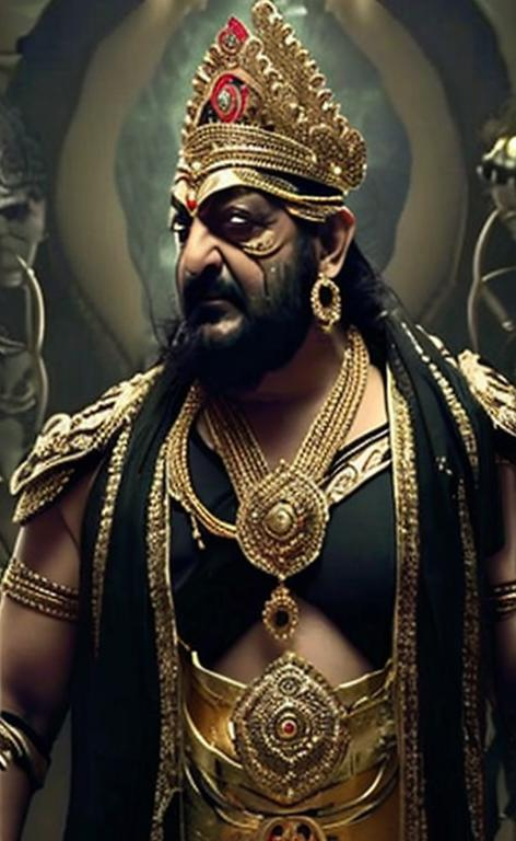 Show actor Sanjay Dutt as In Ravana looks with crown...