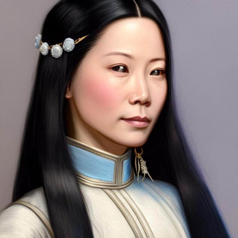 Close-up Portrait of young {Lucy Liu} with {long bla... | OpenArt
