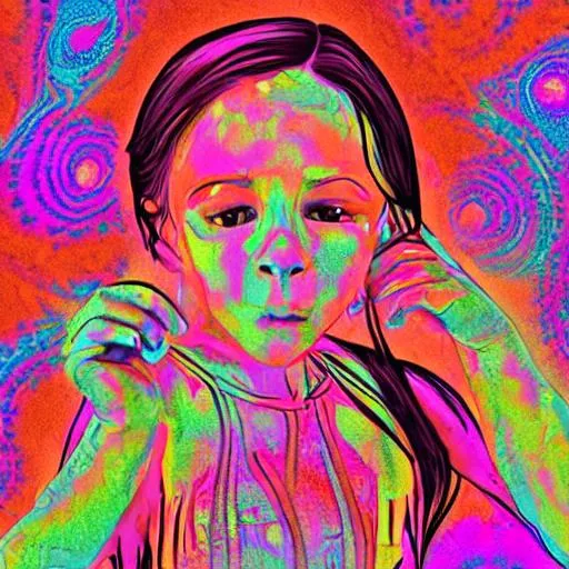 A psychedelic portrayal of little girl stuck in an e...