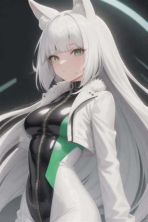 Modern, female, human ear, cute face, white hair, ba...