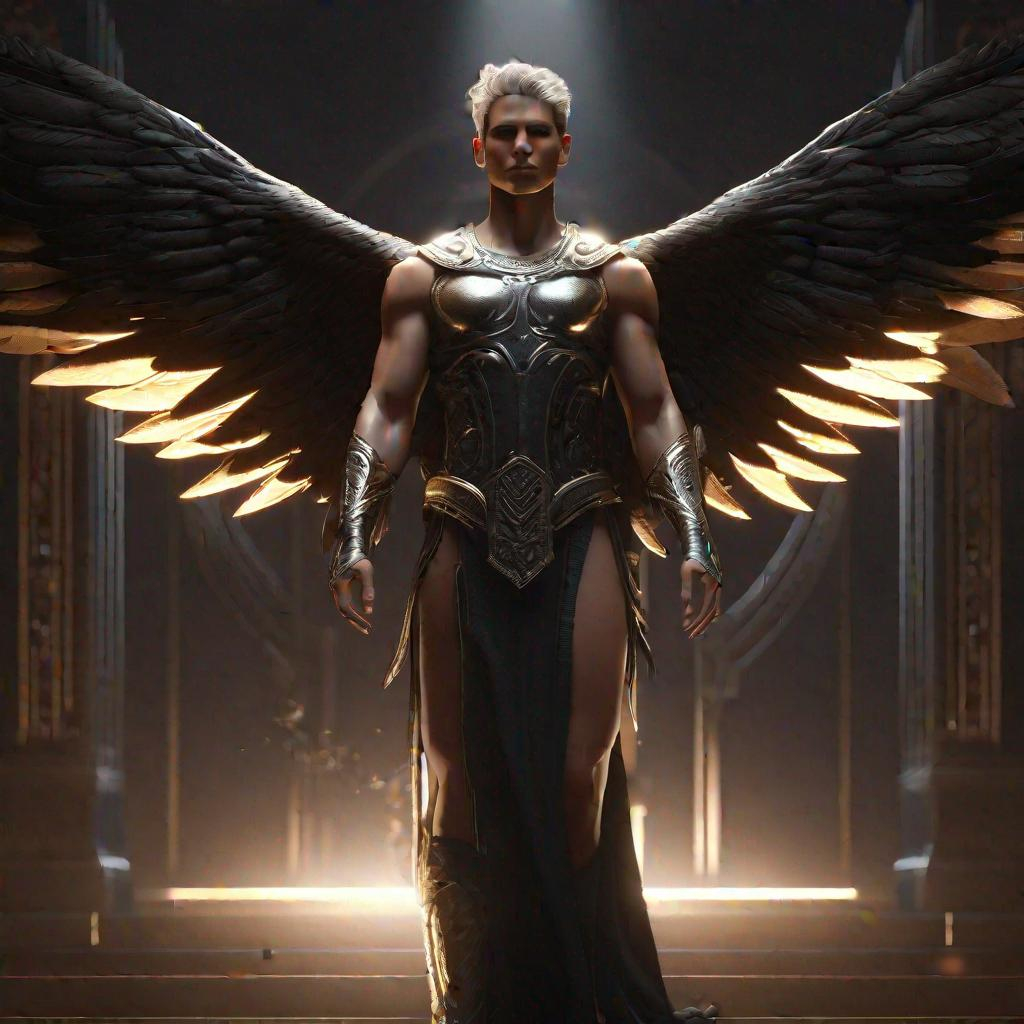 full body, zoom out, power landing, Androgynous god... | OpenArt