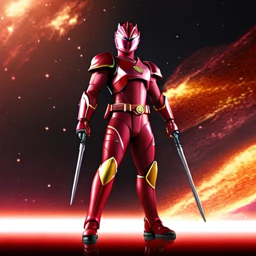 Full body photo of Maroon Power Ranger. With weapons... | OpenArt