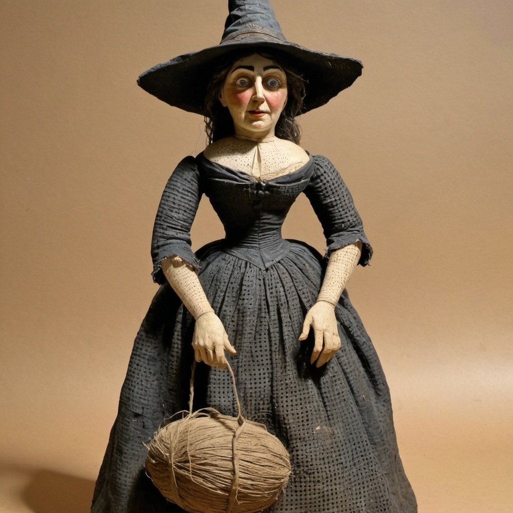 19th c painted carved witch woven/perforated, soft s...