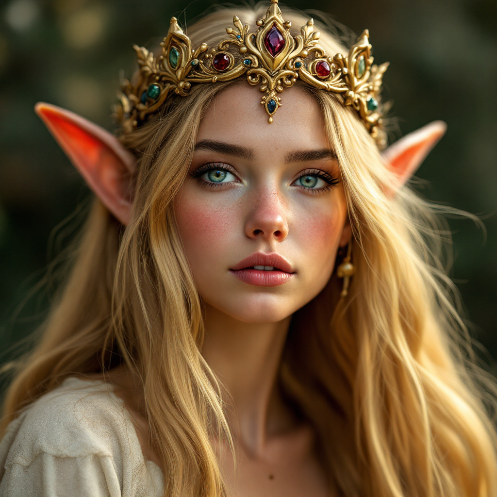 Elf with a crown with long golden hair