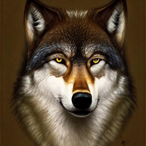 Portrait of a tall wolf with wings with brown hair a...