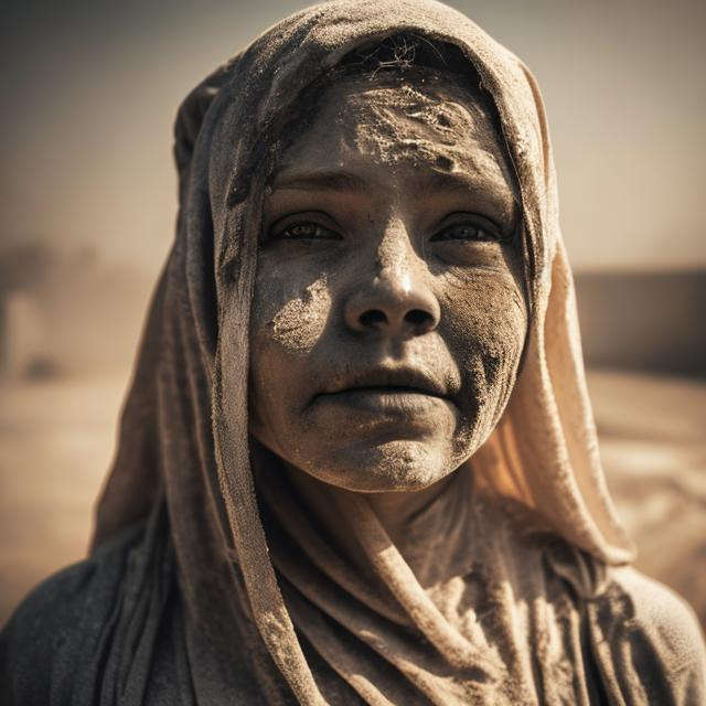 a ladies face covered with dust with a crown on her... | OpenArt