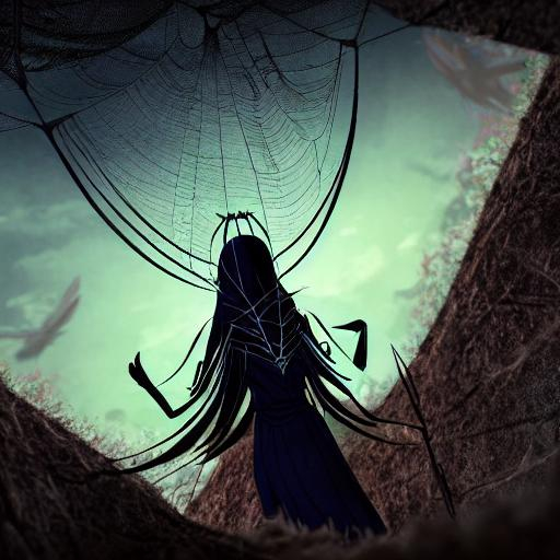 Arachne, Bird of paradise, spider web,, woman,Anime,... | OpenArt