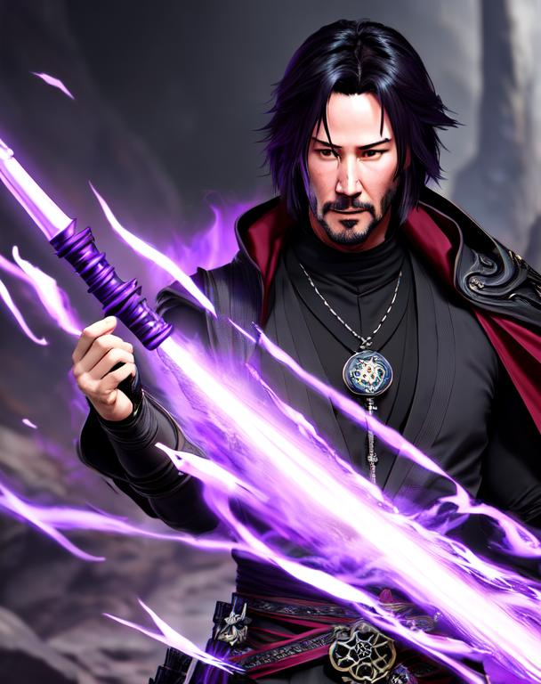 Keanu Reeves, 26years old, as a male ninja, purple n... | OpenArt
