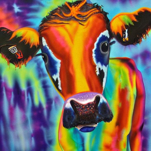 tie-dyed patterned dairy cow, oil painting | OpenArt