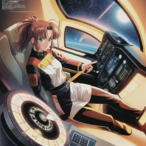 Vintage 90's anime style. cluttered starship interio... | OpenArt