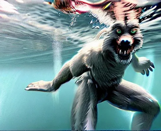 a werewolf swimming underwater, cgsociety, video art... | OpenArt