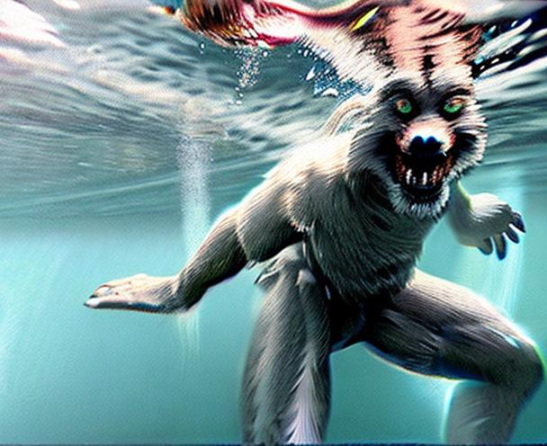 a werewolf swimming underwater, cgsociety, video art... | OpenArt