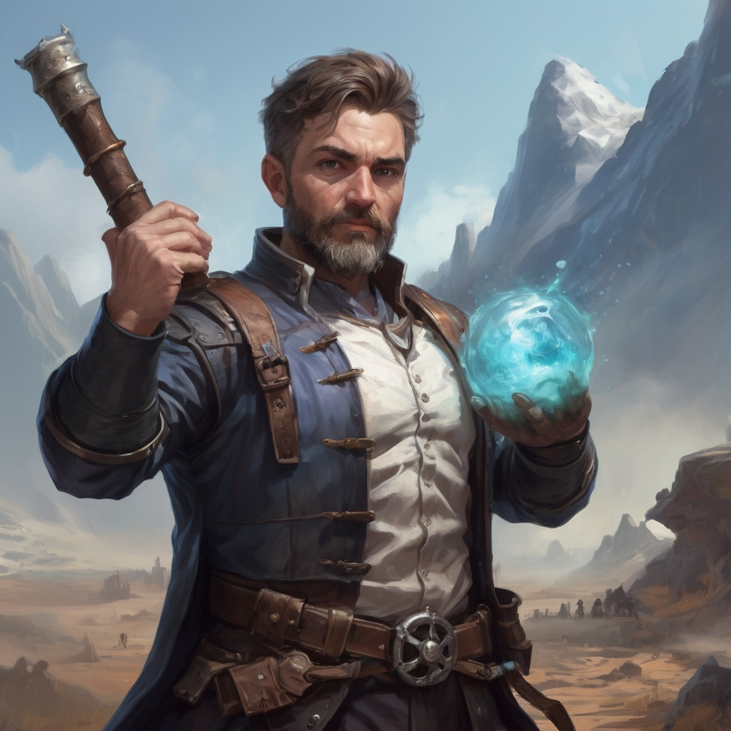 Male stocky heavy-set mature arcane-alchemist with s...