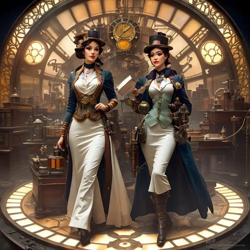 steampunk female scientist, mechanical, excited, lab... | OpenArt