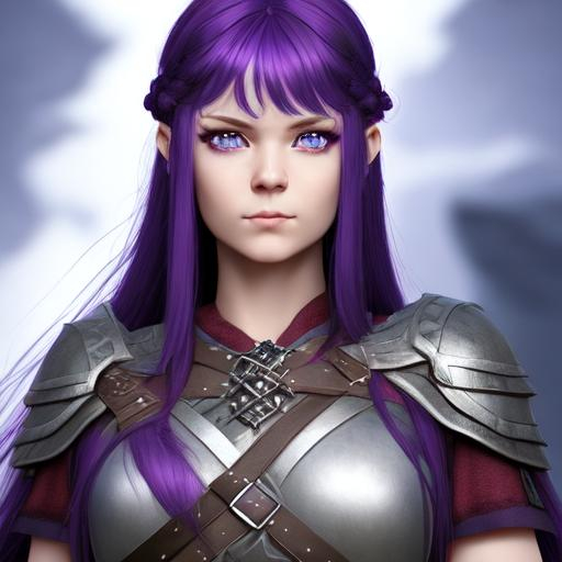 CGI, girl viking, dark purple hair, straight hair, l...