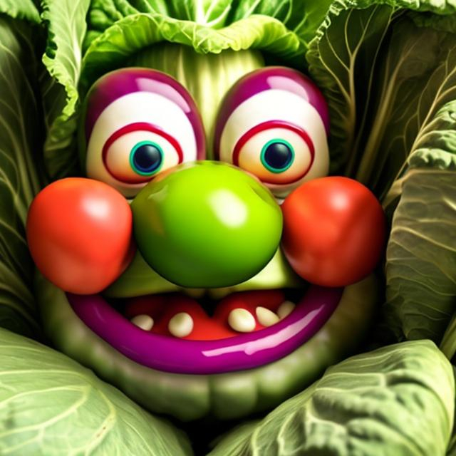 Photo realistic cabbage mascot that looks like a clown. | OpenArt