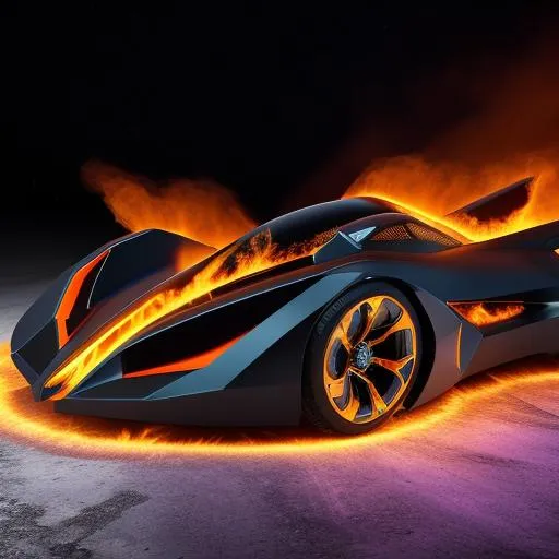 Futuristic hyper Batmobile on fire and ice sharp cos...