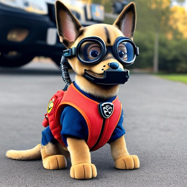 Paw patrol pup wearing gas mask