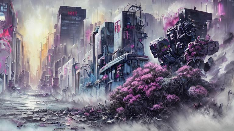 Cyberpunk mechs, Riots in the streets, corporate cor...