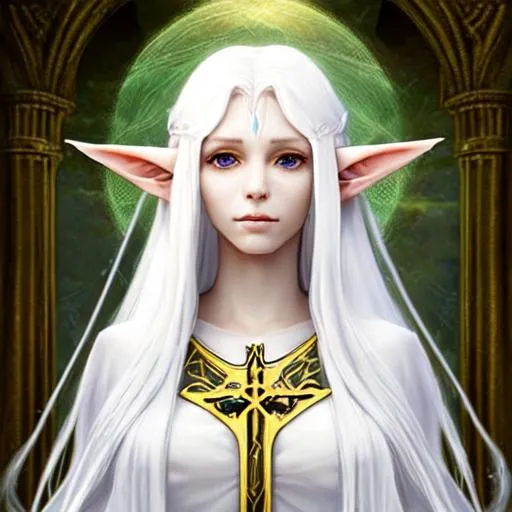 Priestess with long white hair, ethereal, long elf e... | OpenArt