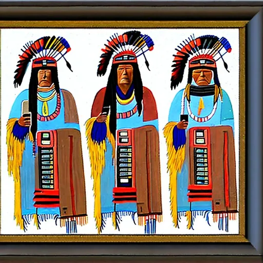 Native American ledger art of Native Americans stand... | OpenArt