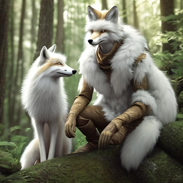 Ultrarealistic anthropomorphic white male fox druid...