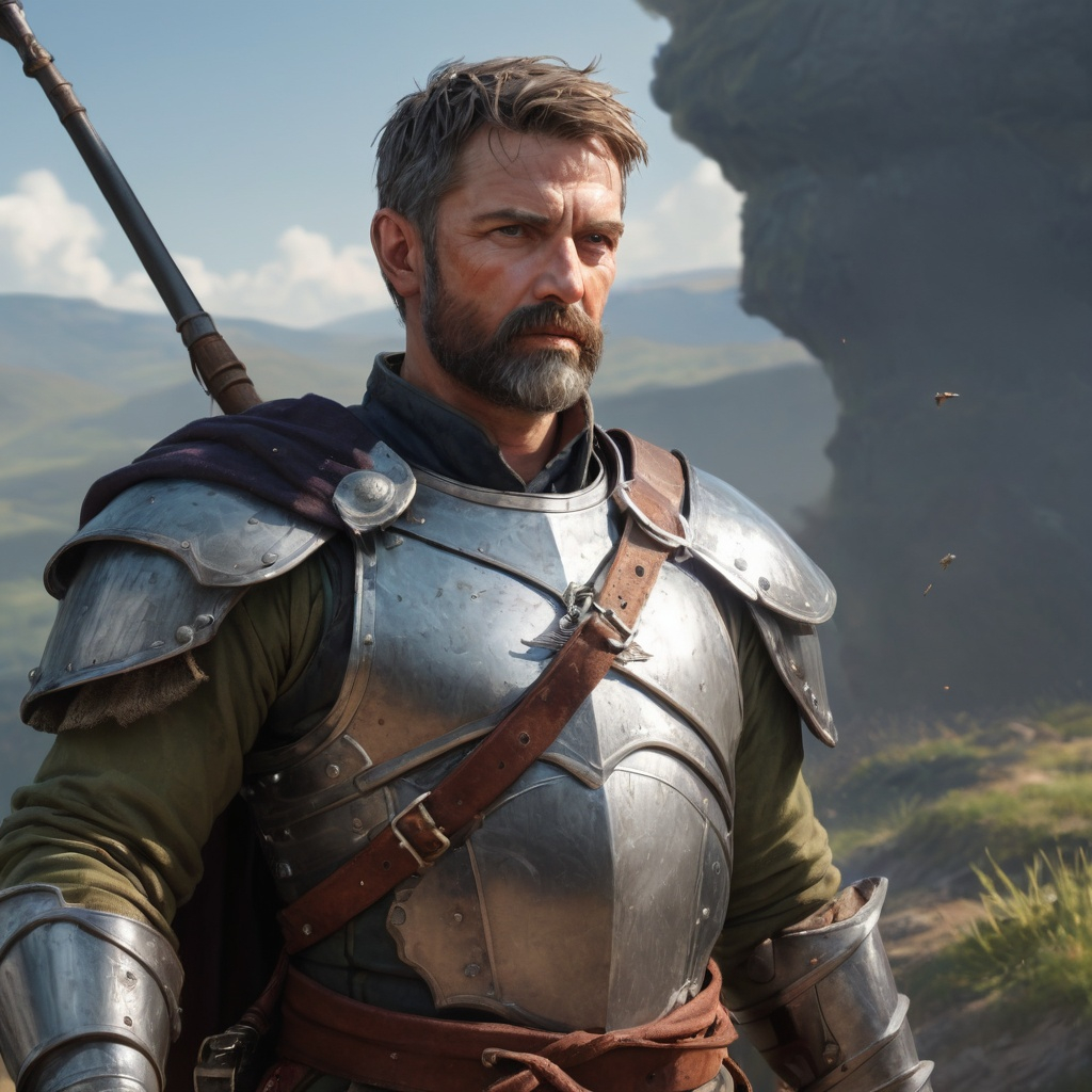 Male heavy-set mature fit scottish Pikeman with shor...