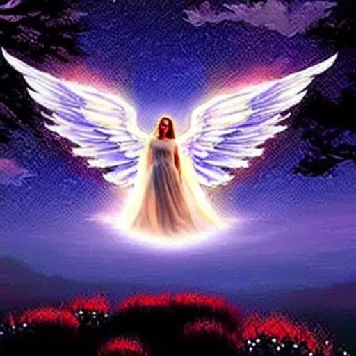 long shot, scary angel floating, liminal space, beau... | OpenArt