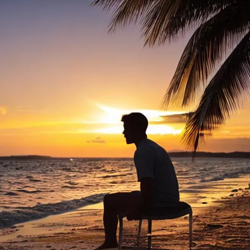 man sitting in the beach front sunset