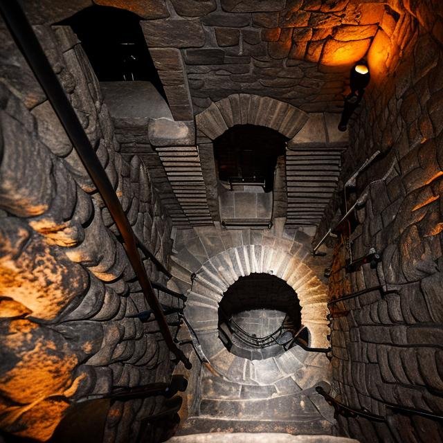 Top of a Stone stairwell in a dungeon, looking down