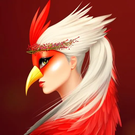 bird woman with Beak instead of nose, wings, human e...