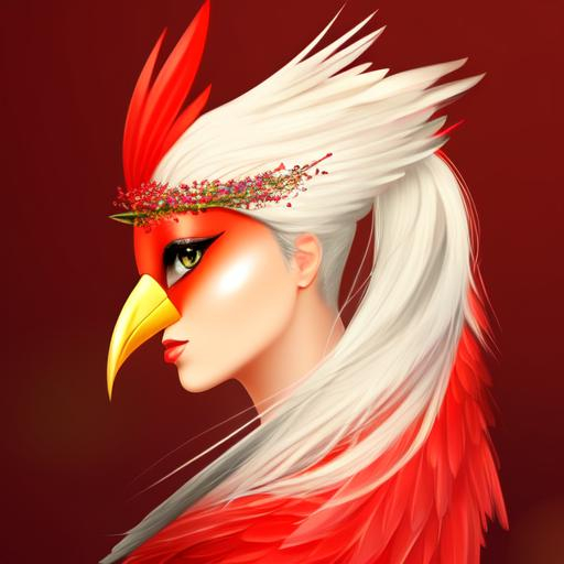 bird woman with Beak instead of nose, wings, human e...