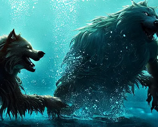 a werewolf swimming underwater, cgsociety, video art... | OpenArt
