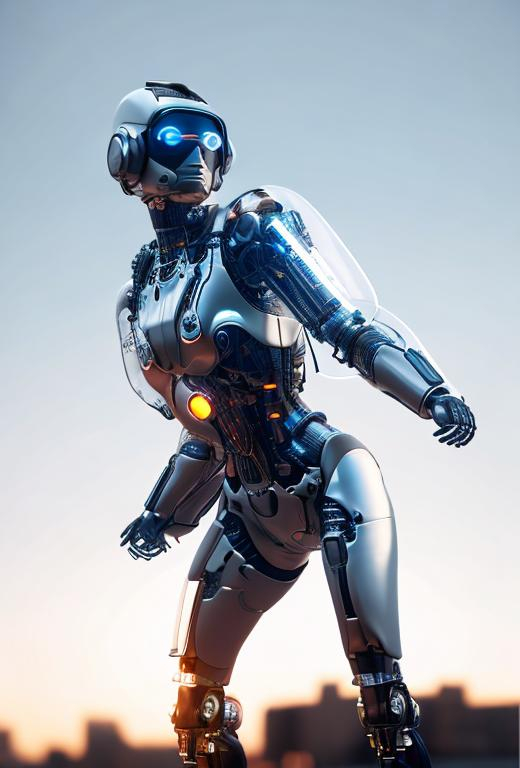 a cyborg pilot in a transparent suit, in a cyberpunk... | OpenArt