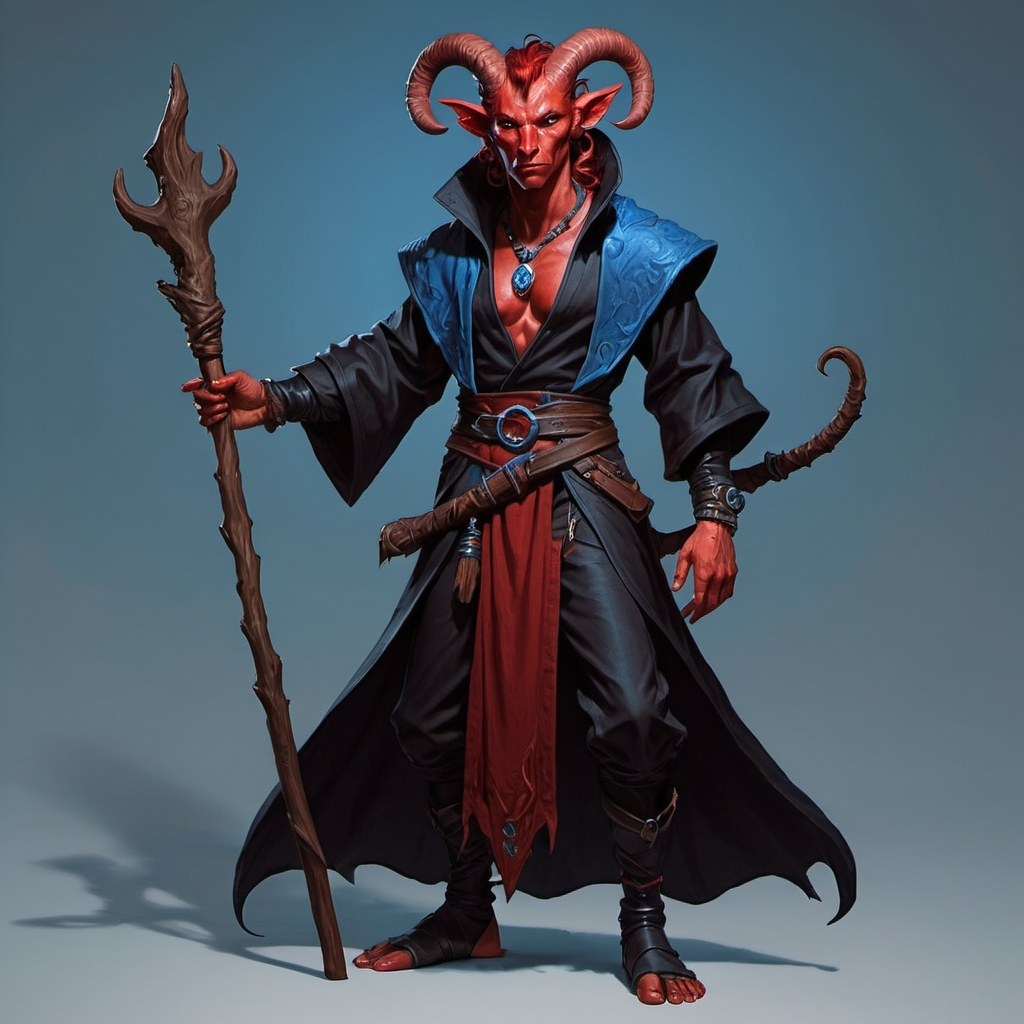 dungeons and dragons red tiefling druid, standing, i...