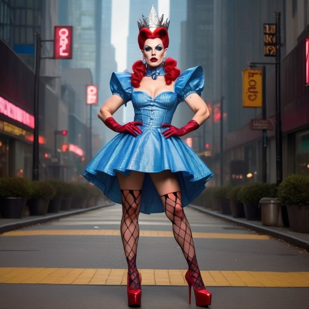 Gorgeous muscular cyberpunk drag queen (Wizard of Oz...