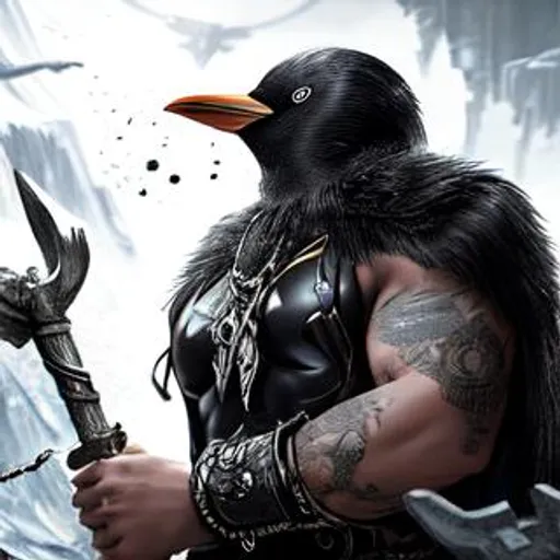splash art of a {penguin god }, {norse}, {black hair... | OpenArt
