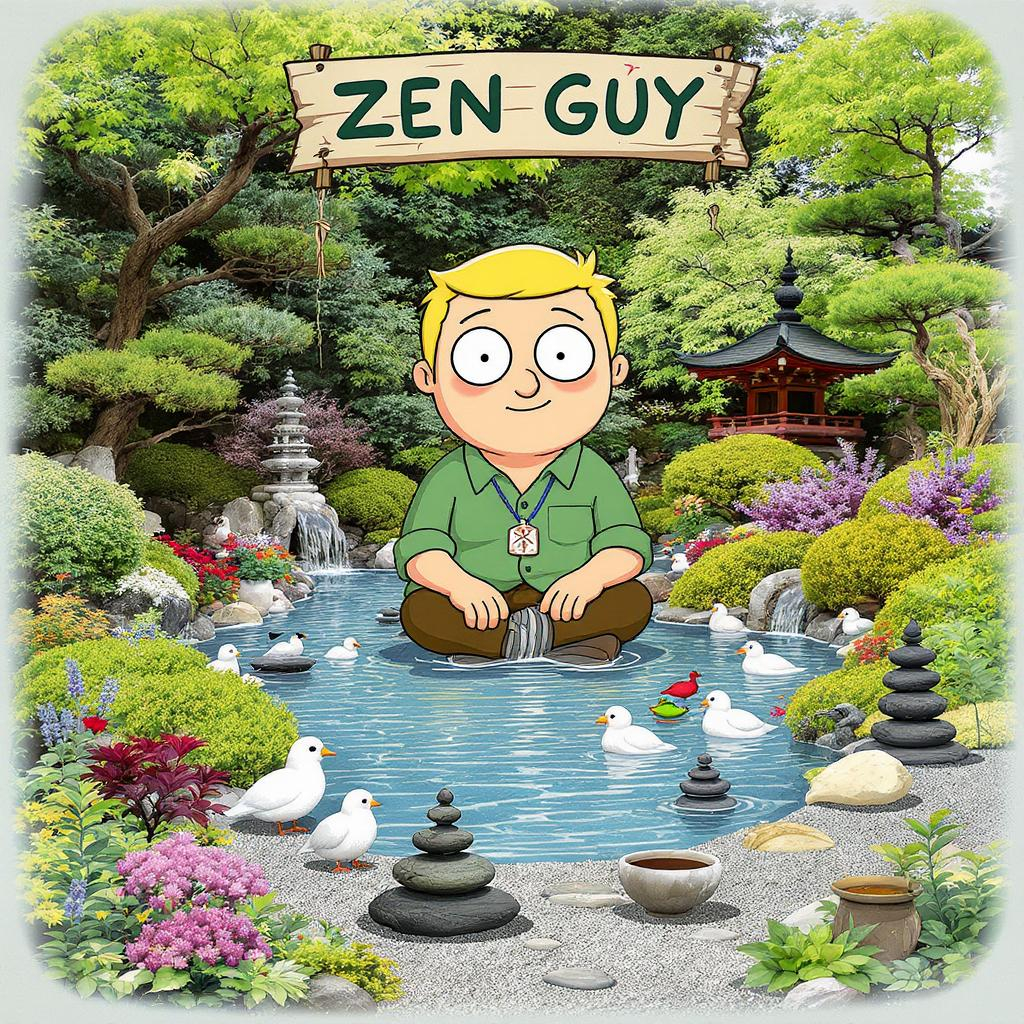 "Zen Guy" in his Zen garden that includes things to...