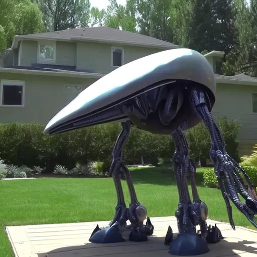 Huge Alien spacecraft landing gear in backyard 100 m...