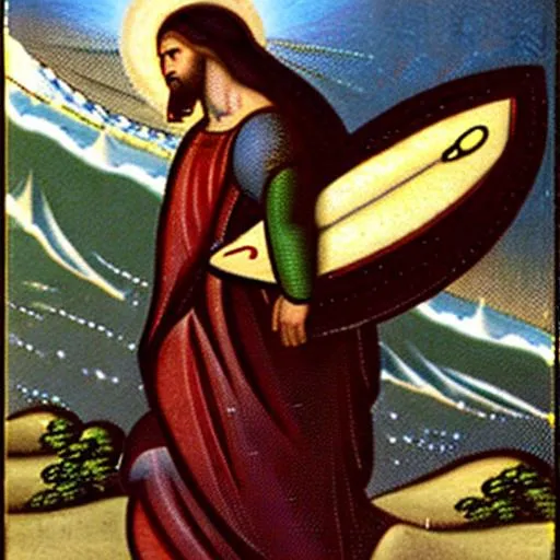 Renaissance Jesus Christ goes surfing | OpenArt