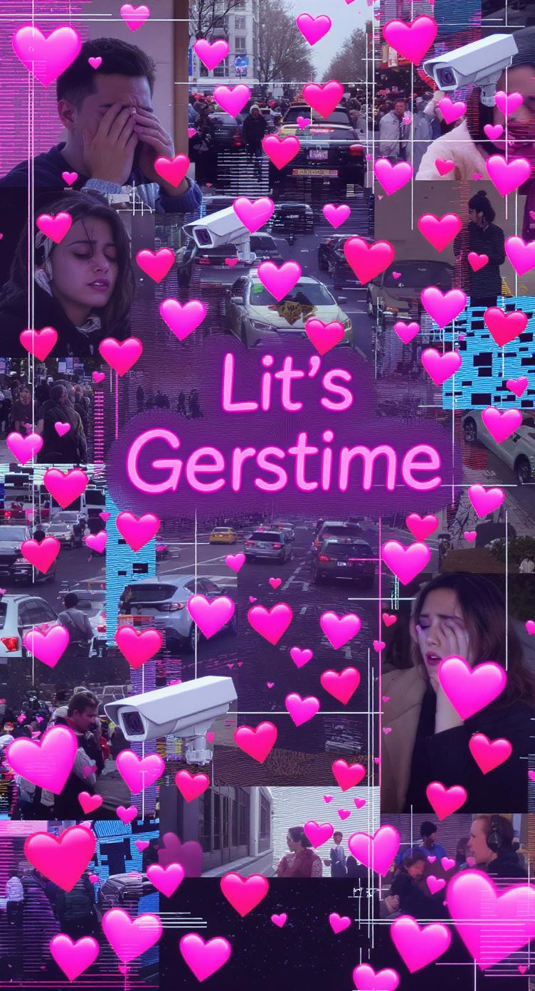 “A chaotic digital collage of people crying, traffic...